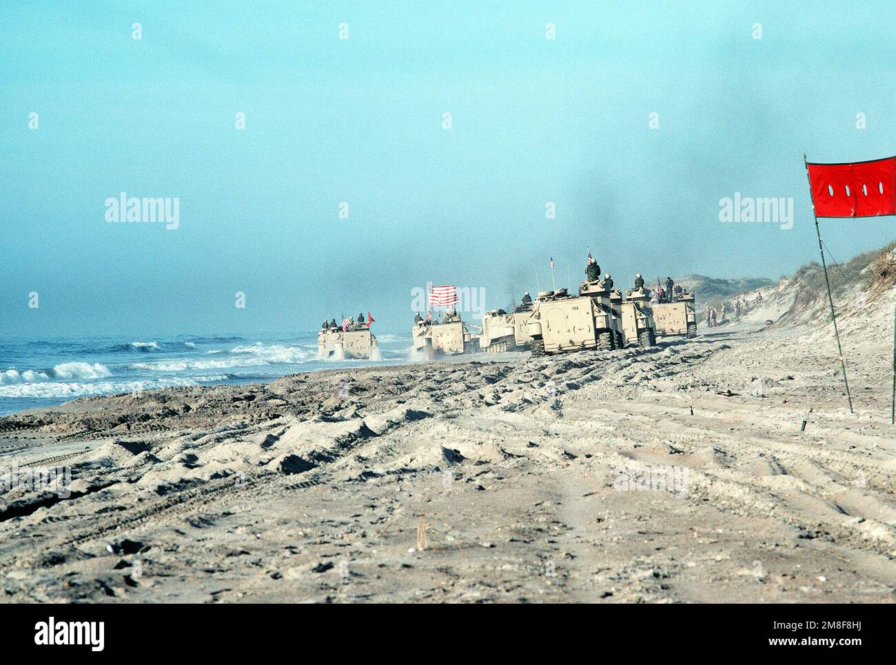 Several AAVP-7A1 amphibious assault vehicles from 2nd Plt., Co. A, 2nd ...