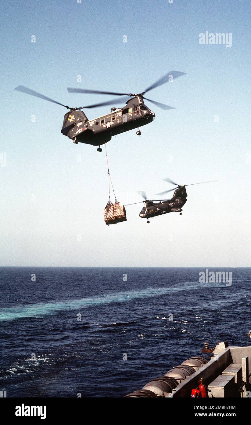 Two Helicopter Combat Support Squadron 11 (HC-11) HH-46D Sea Knight ...