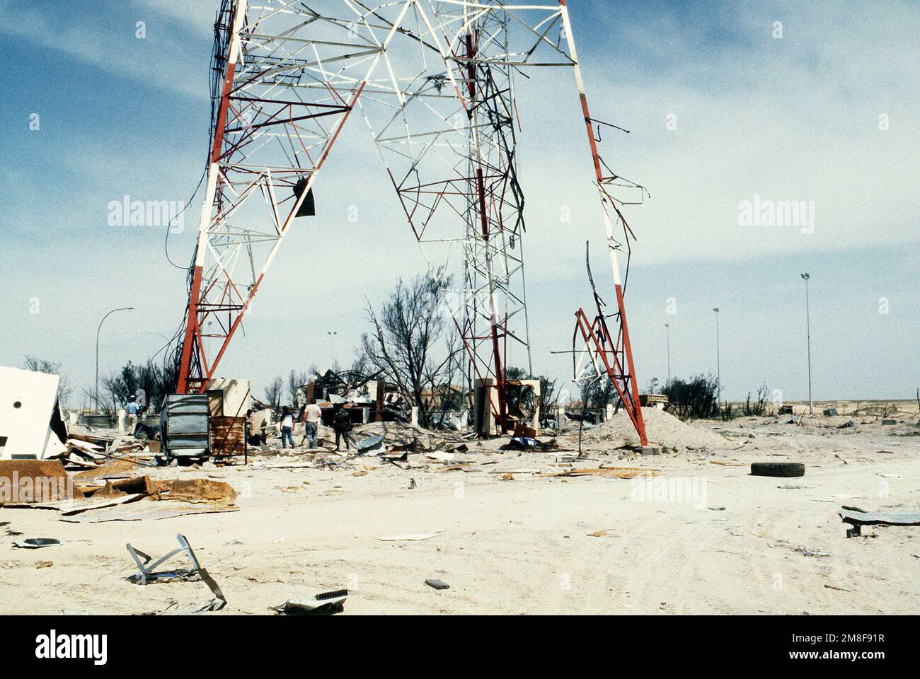 A view of a telecommunications tower damaged during Operation Desert ...
