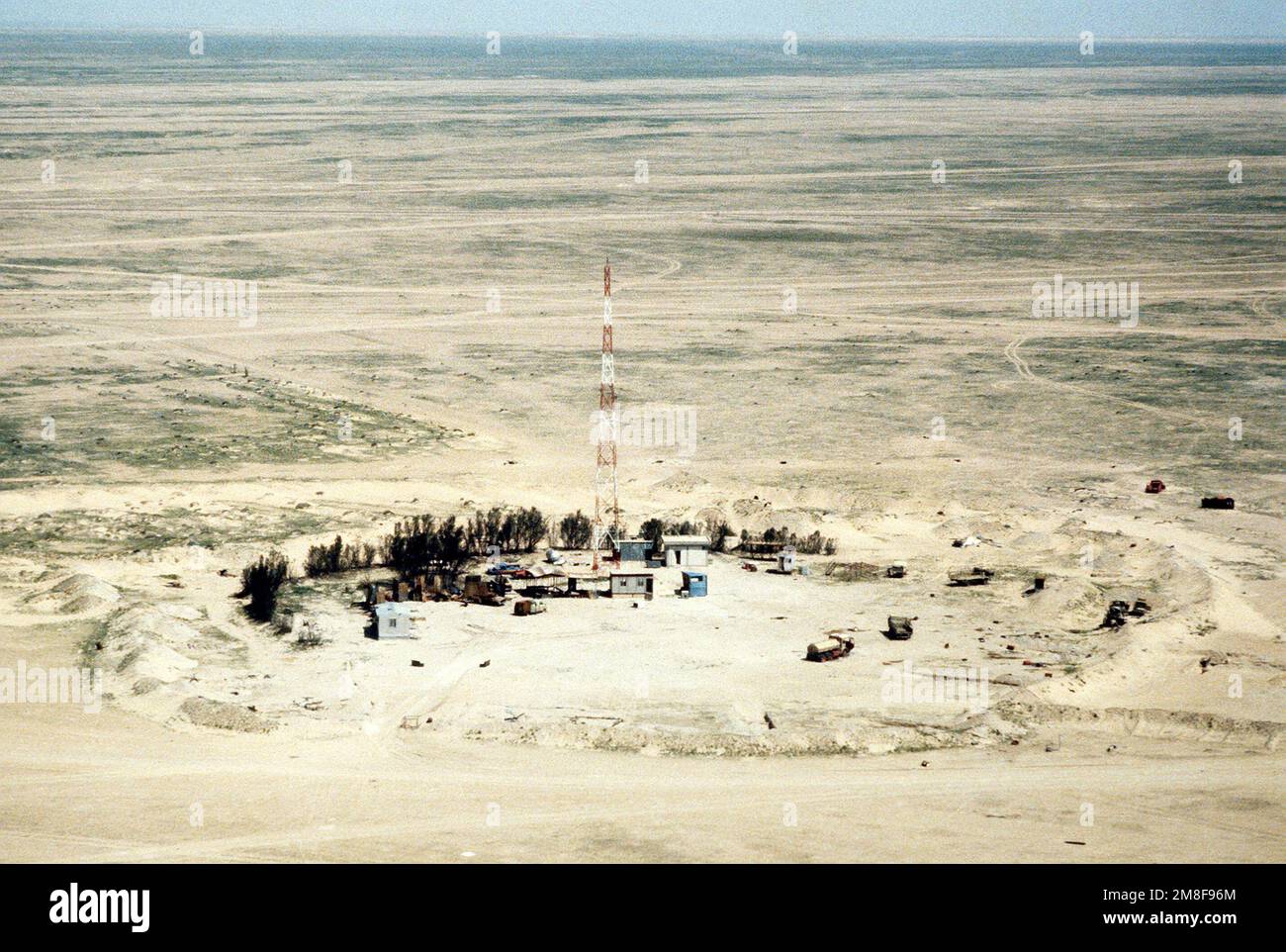 An aerial view of an abandoned Iraqi communications station near Kuwait ...
