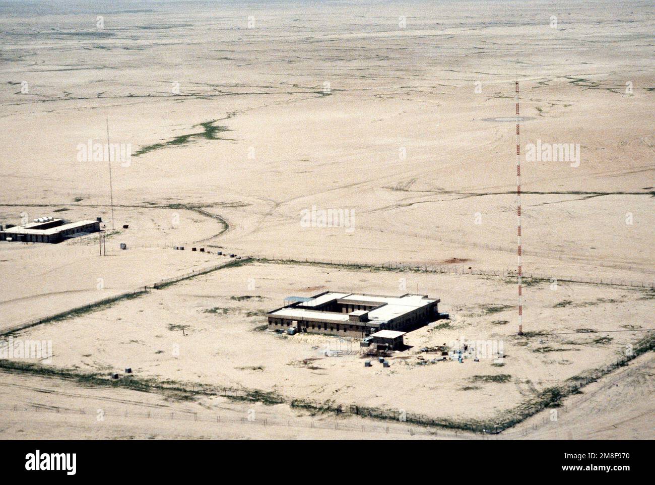 An aerial view of an abandoned Iraqi communications station near Kuwait ...