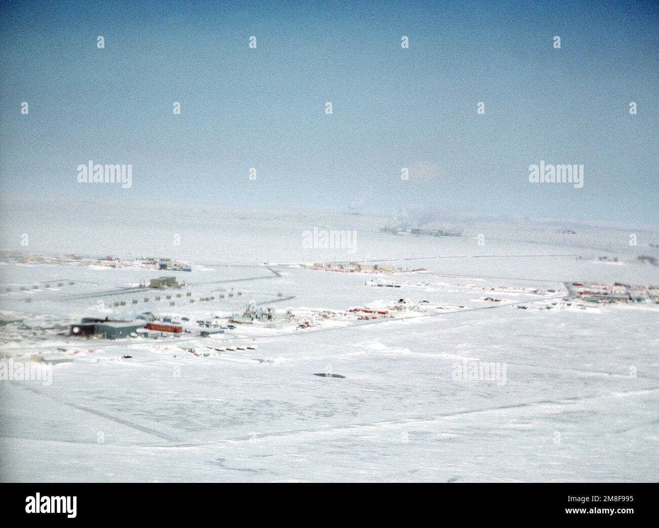 An aerial view of a U.S. military ice station. Country: Arctic Stock ...