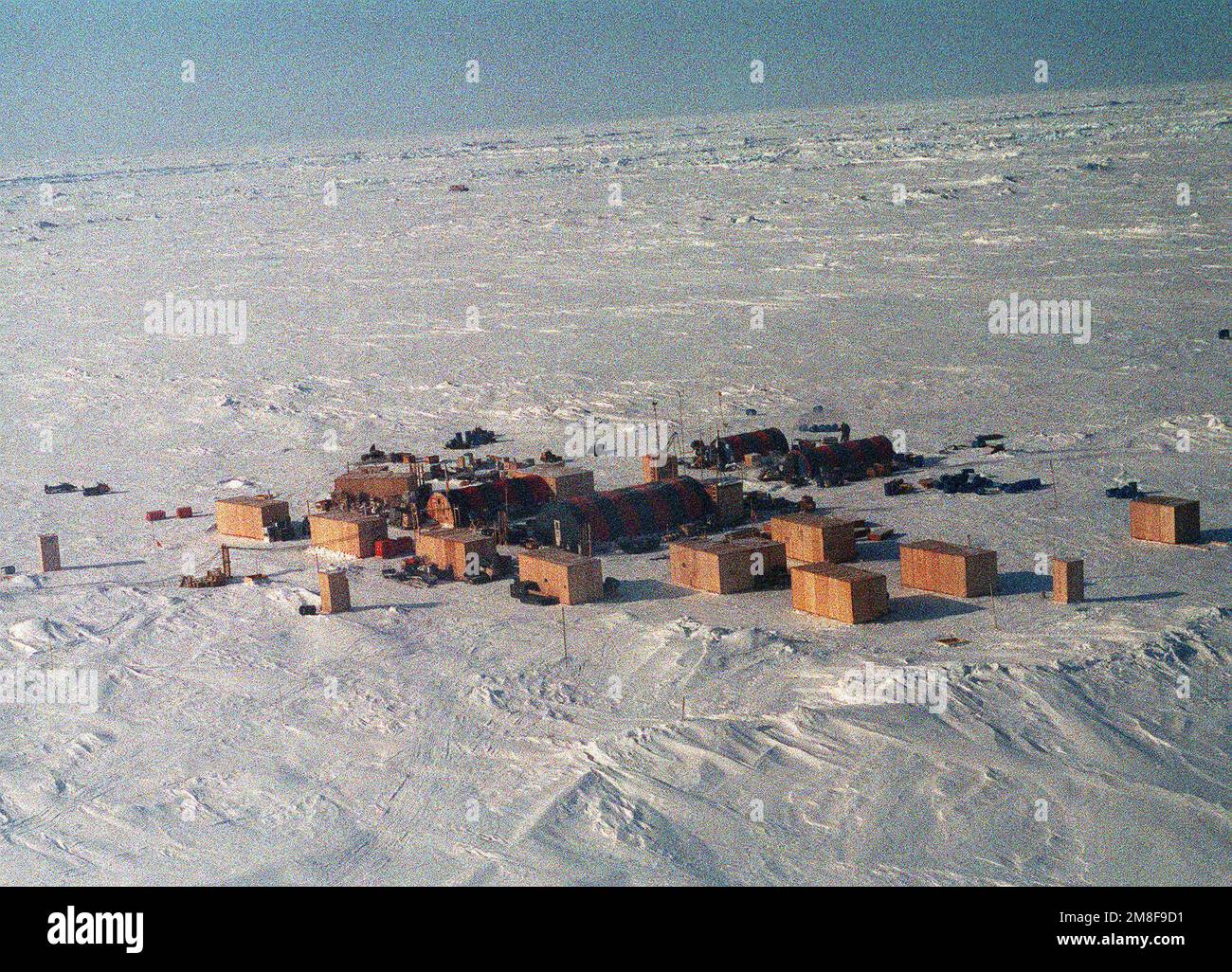 An aerial view of an ice camp north of the Arctic Circle.. Country ...