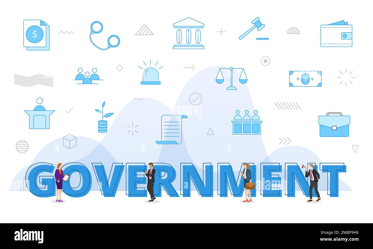 government concept with big words and people surrounded by related icon ...