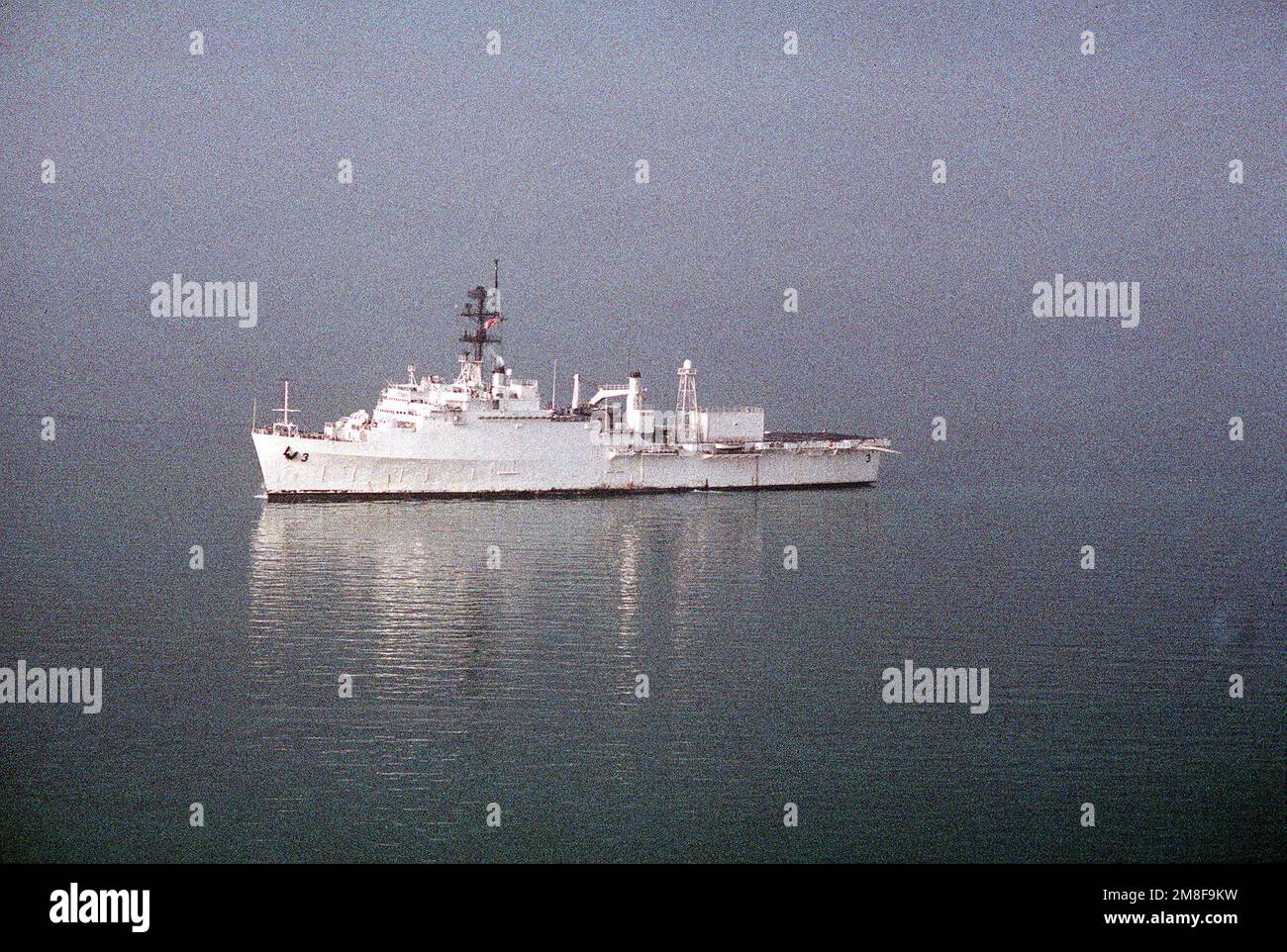 A port bow view of the command ship USS LASALLE (AGF-3), command center ...