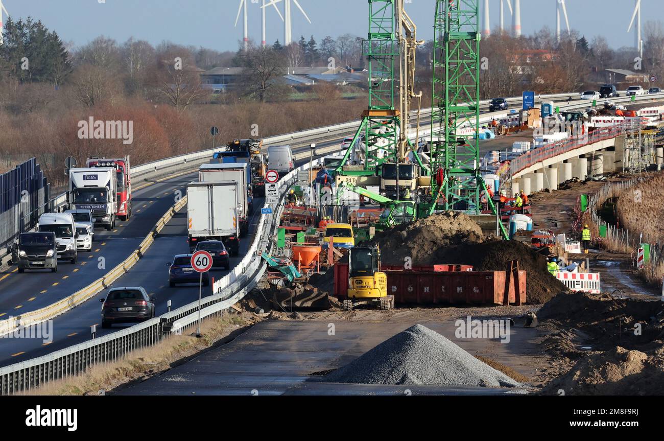 Tribsees, Germany. 13th Jan, 2023. Work on the final section of the new ...