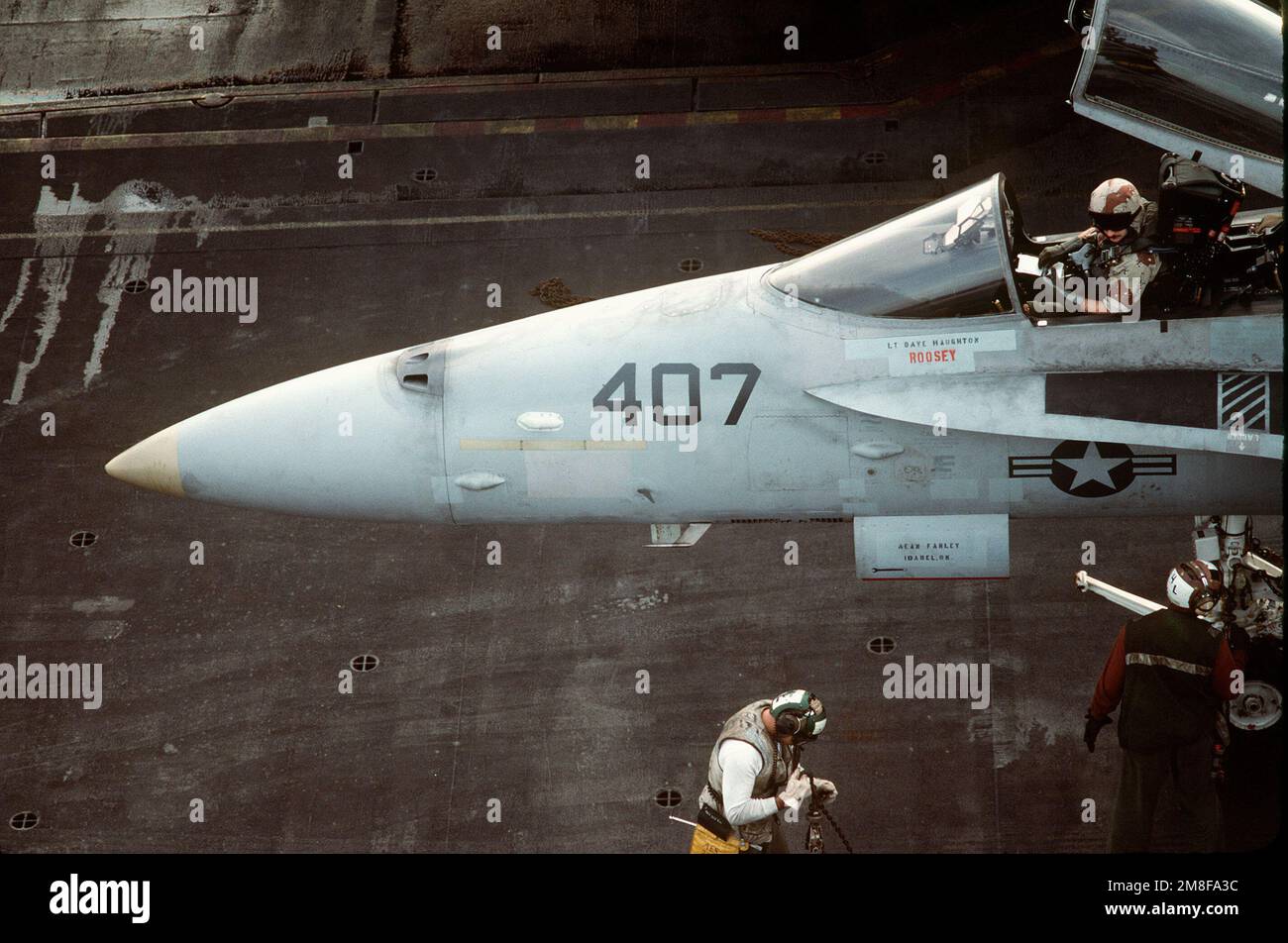 The pilot of a Strike Fighter Squadron 86 (VFA-86) F/A-18C Hornet ...