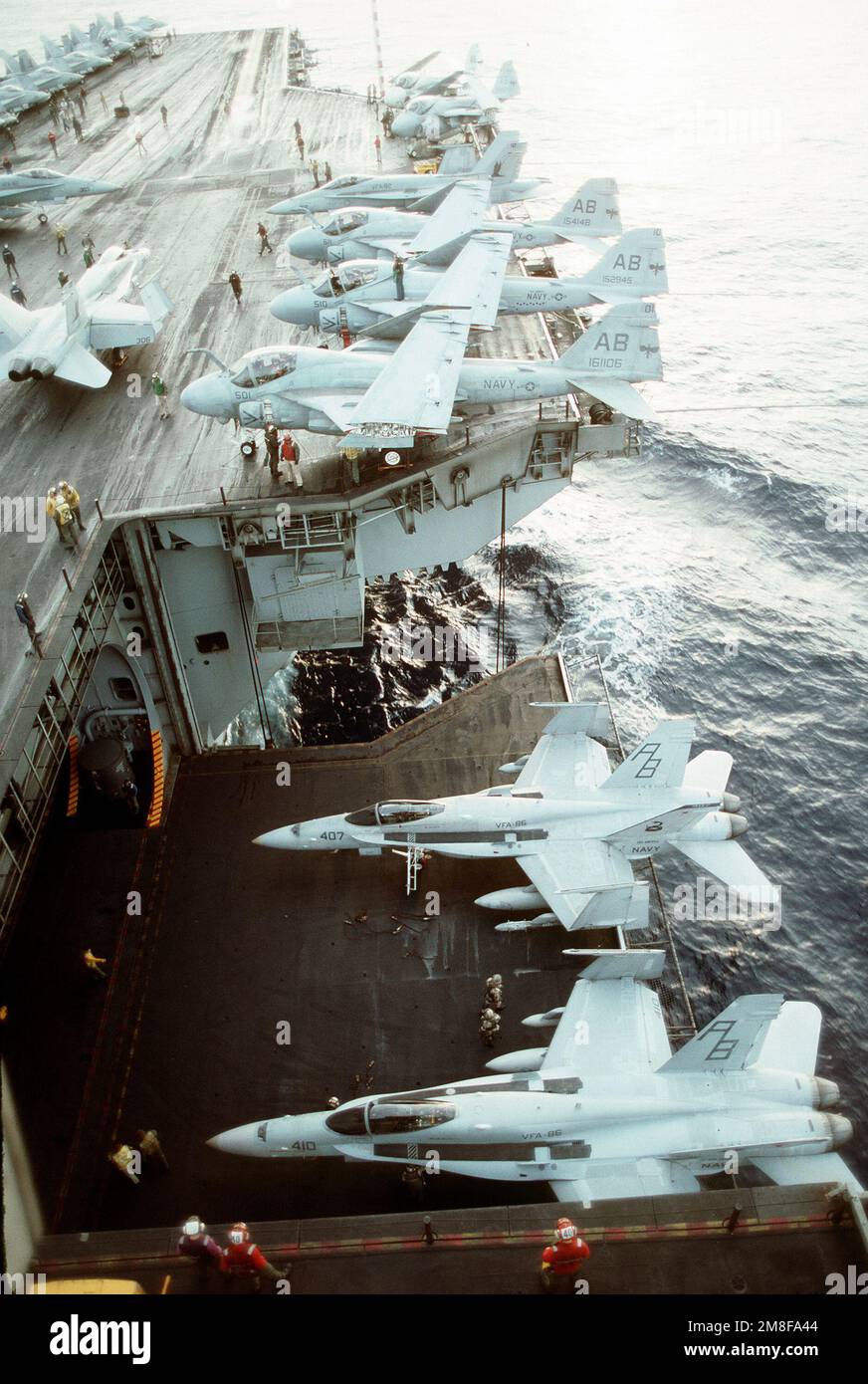 Two Strike Fighter Squadron 86 (VFA-86) F/A-18C Hornet aircraft are ...