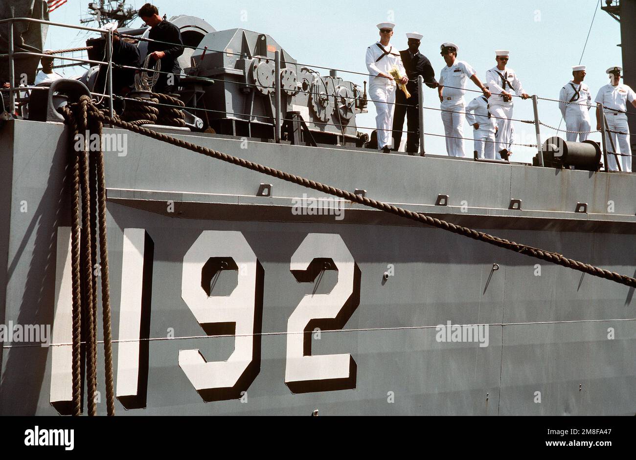 Sailors assigned to the sea and anchor detail aboard the tank landing ...