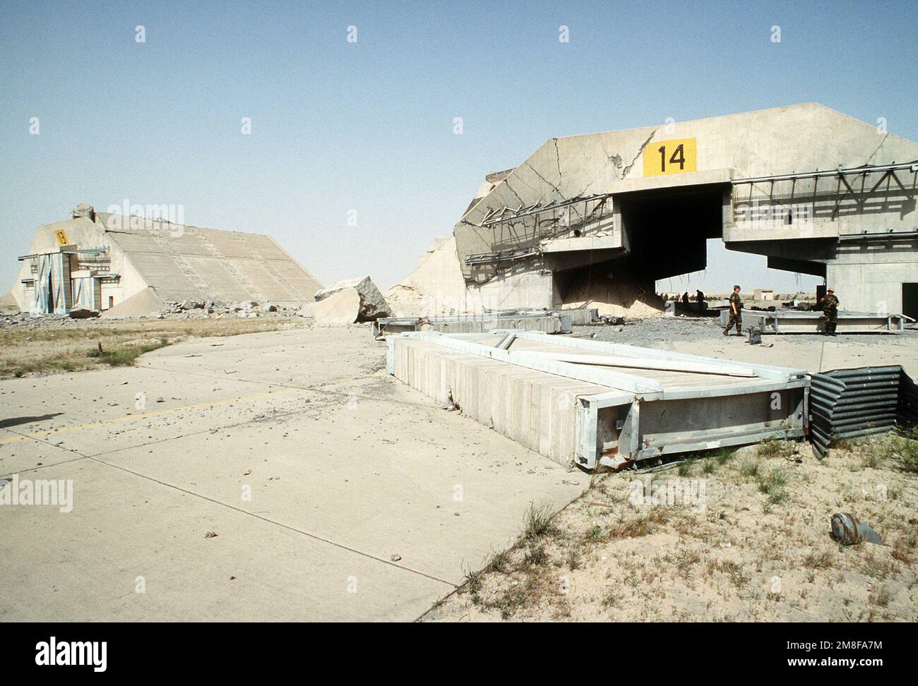 A hardened aircraft shelter at Ali Al Salem Air Base, damaged during ...