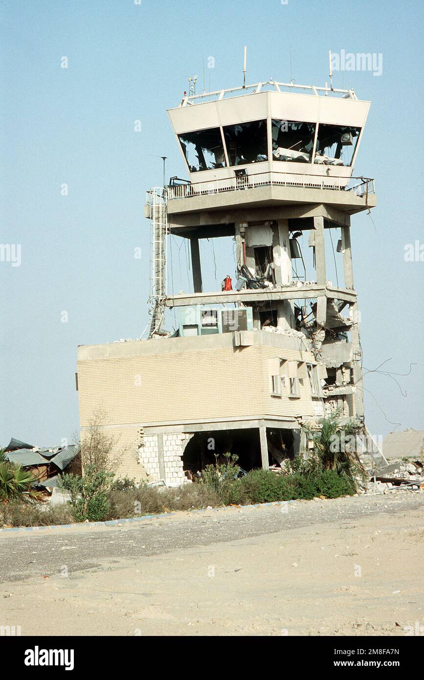 A view of the air traffic control tower damaged by Coalition bombing ...