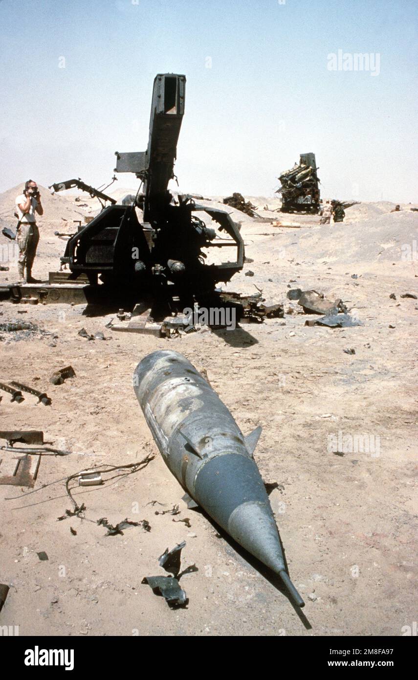 A Soviet-made SA-2 surface-to-air-missile launcher and a segment of the ...