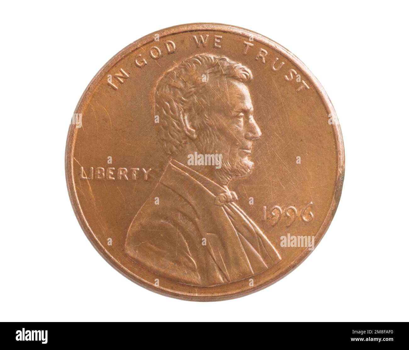 One cent coin with Lincoln bas-relief on white Stock Photo - Alamy