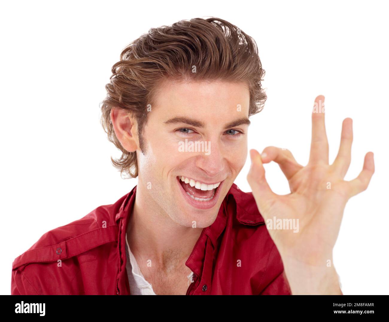 Thats perfect. Handsome young smiling man showing a gesture indicating ...