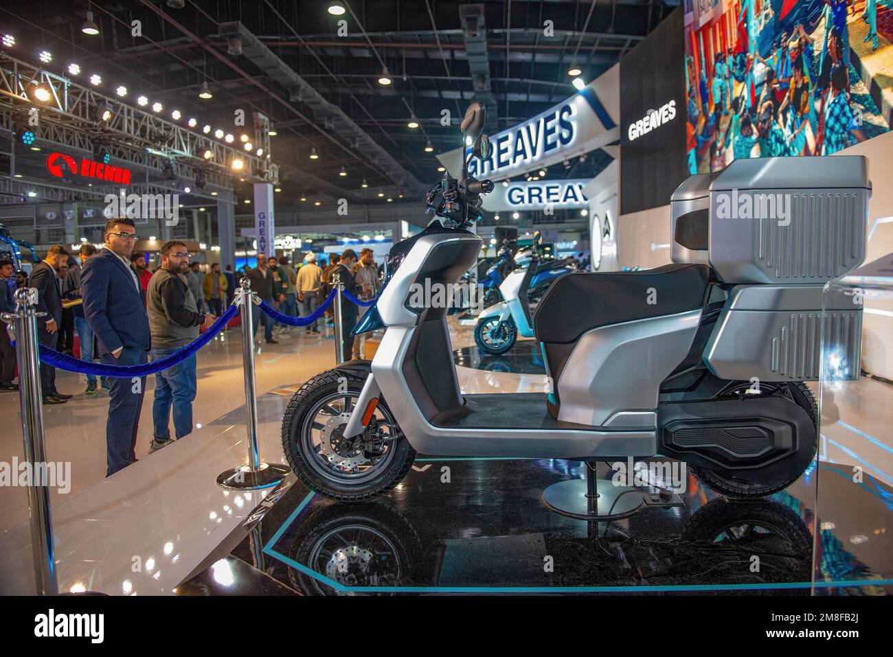 Greater Noida, India. 13th Jan, 2023. Greaves Electric mobility showcasing its NXU multi-purpose ...