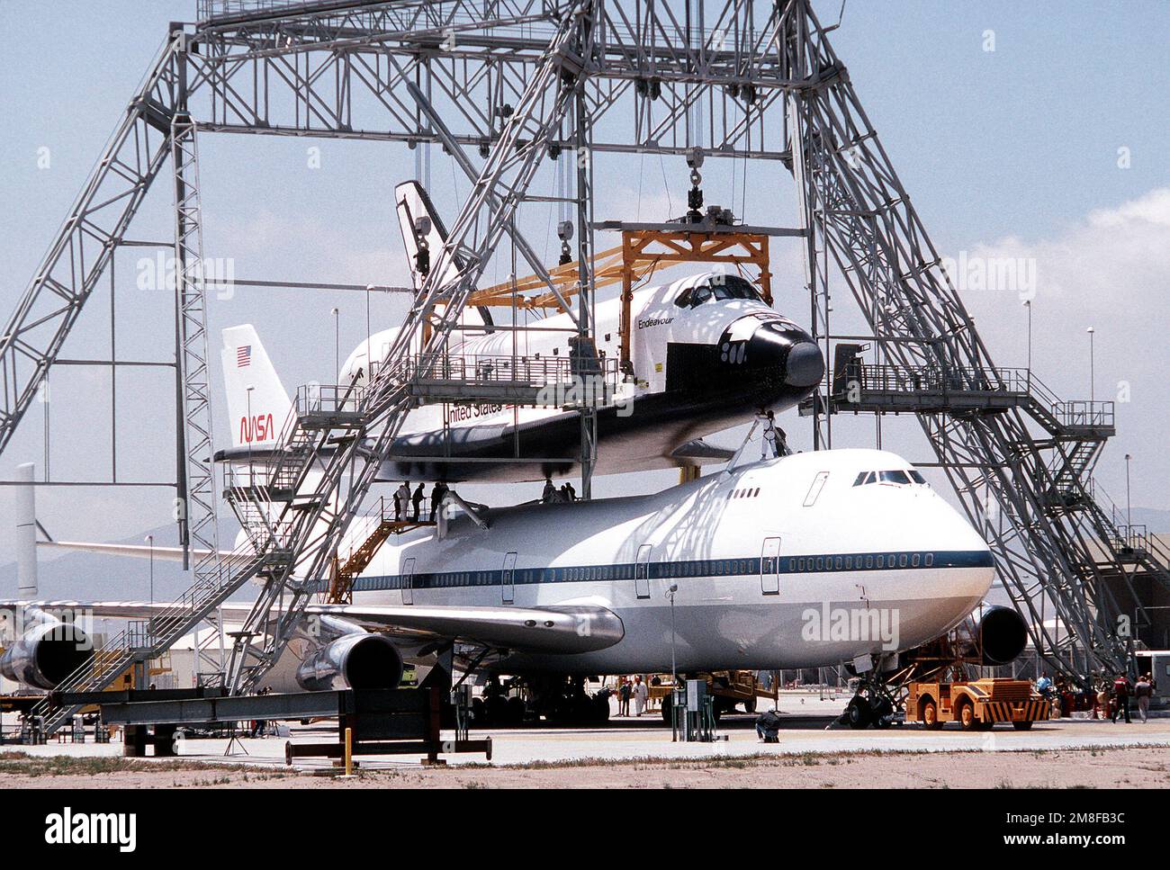 The NASA 747 Shuttle Carrier Aircraft (SCA) in position beneath the ...