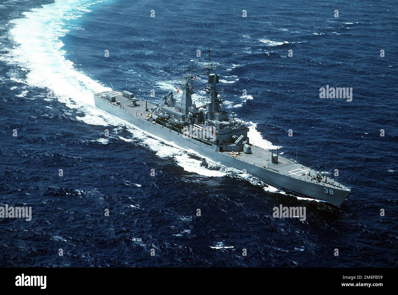A starboard bow view of the nuclear-powered guided missile cruiser USS ...
