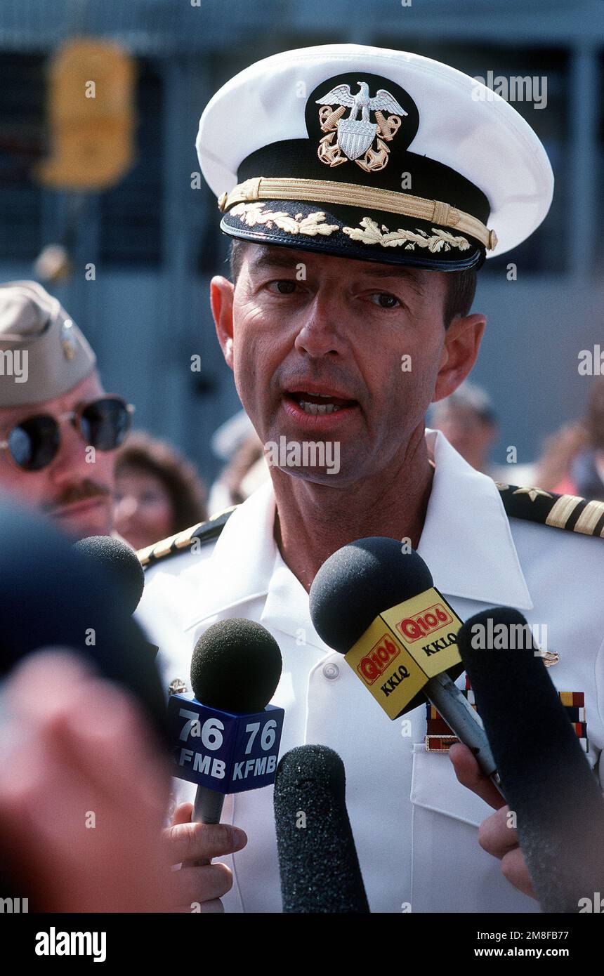 The commanding officer of the destroyer tender USS ACADIA (AD-42 ...