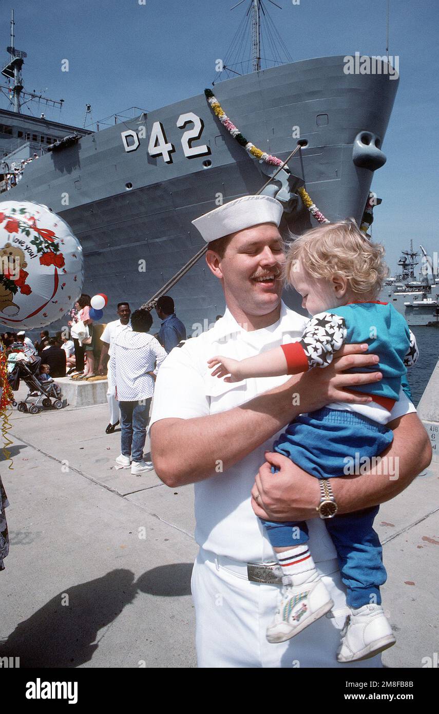 A first class petty officer from the destroyer tender USS ACADIA (AD-42 ...