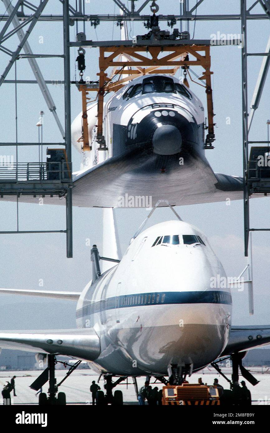 The NASA 747 Shuttle Carrier Aircraft (SCA) in position beneath the ...