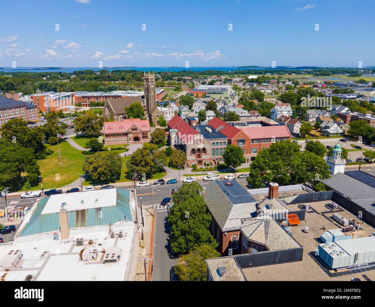 Quincy historic city center aerial view including Bethany ...