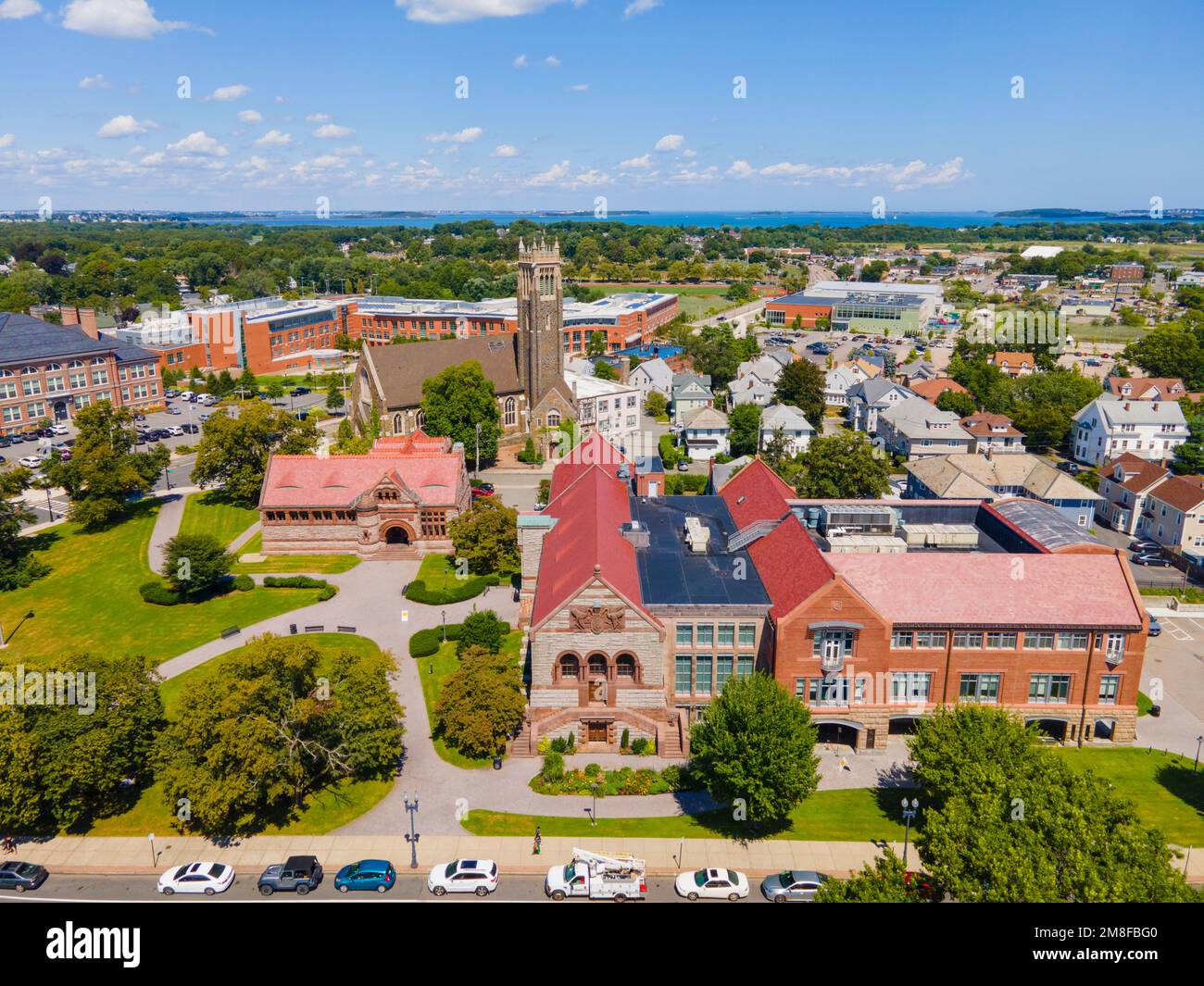 Quincy historic city center aerial view including Bethany ...