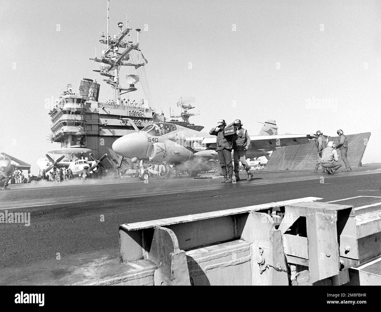 An Attack Squadron 36 (VA-36) A-6E Intruder aircraft is given a final ...