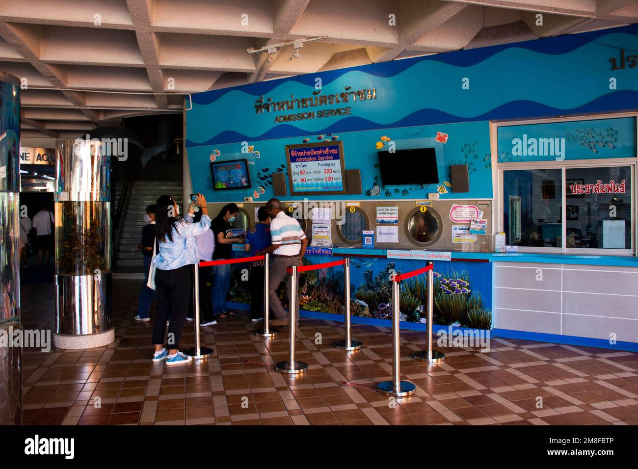 Thai people foreign travelers travel visit wait and stand in queue for ...