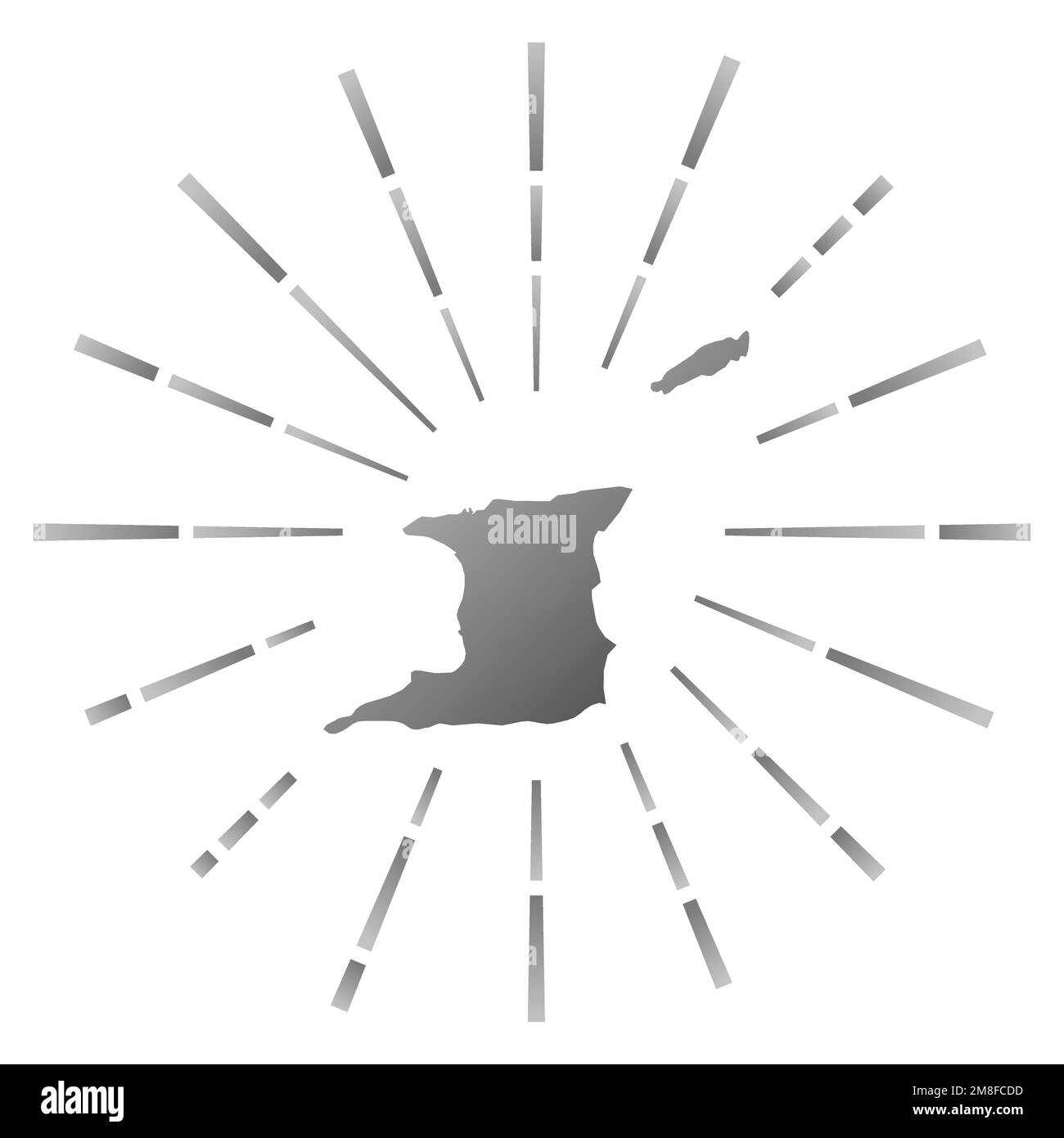 Trinidad and Tobago gradiented sunburst. Map of the country with ...
