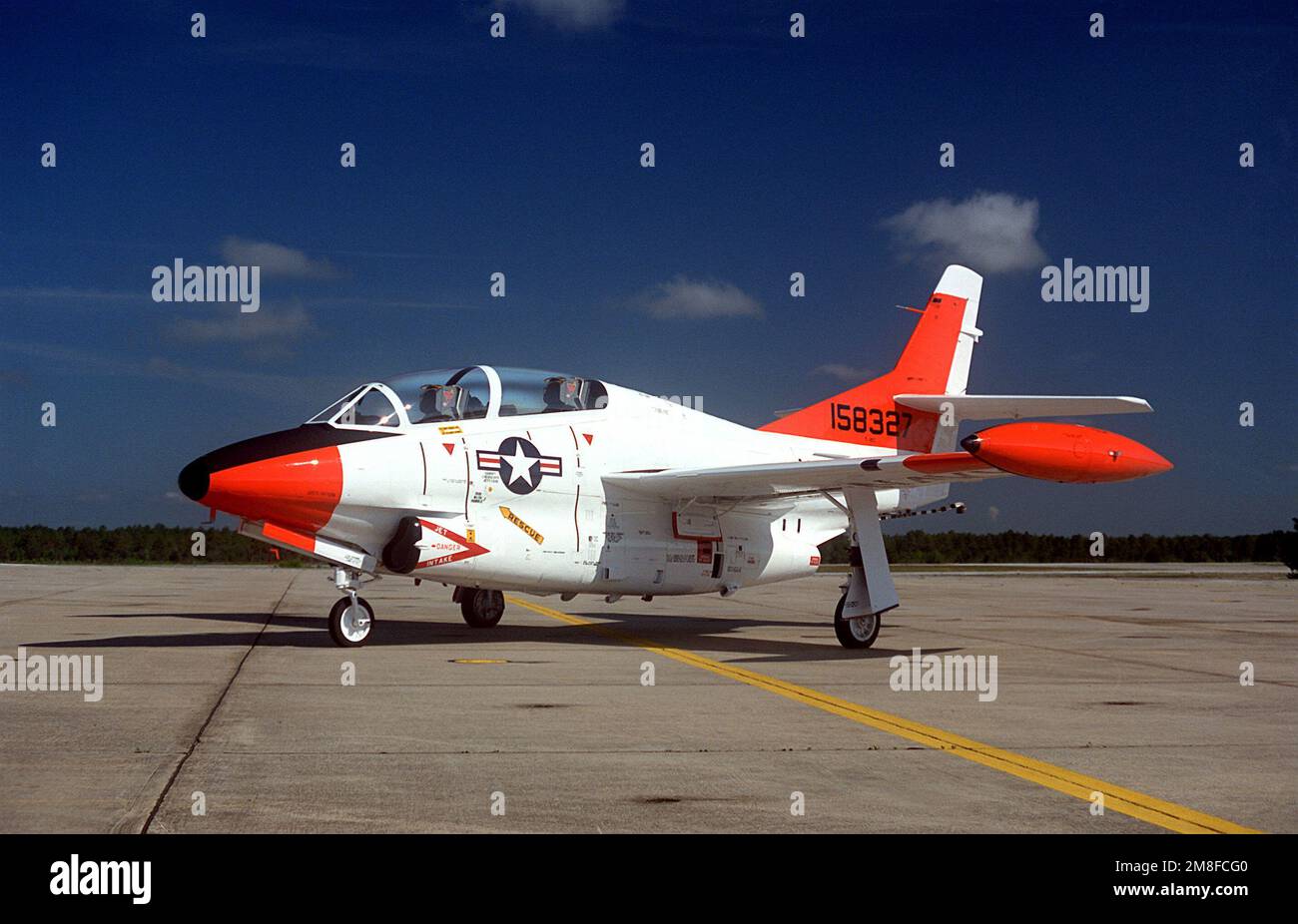 A left front view of a T-2C Buckeye aircraft. The depot is ending its T ...