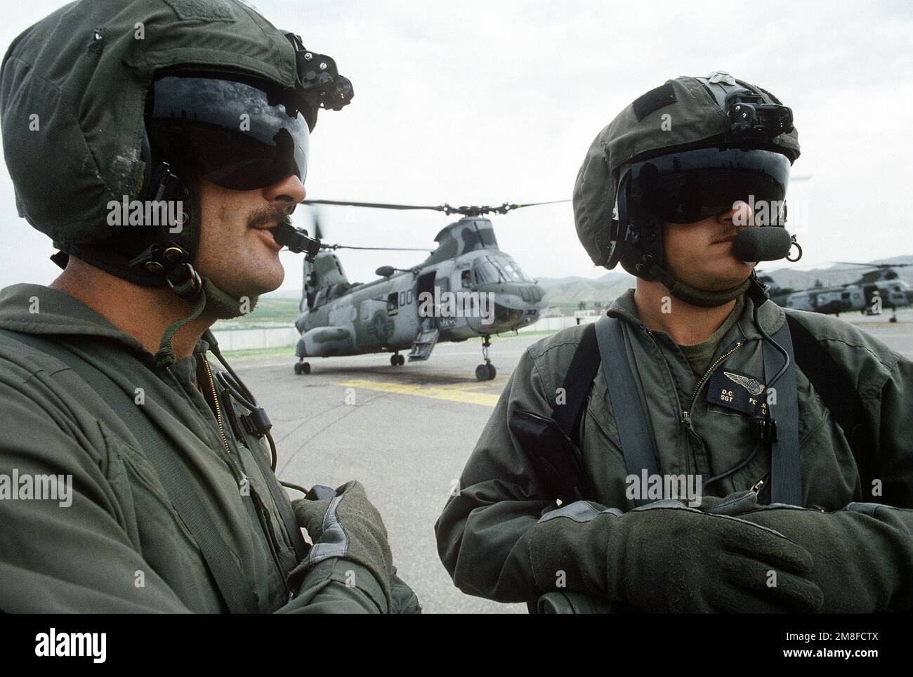 SGT. Mark Gasoway, left, and SGT. D.C. Peterlinz stand by at the Marine ...