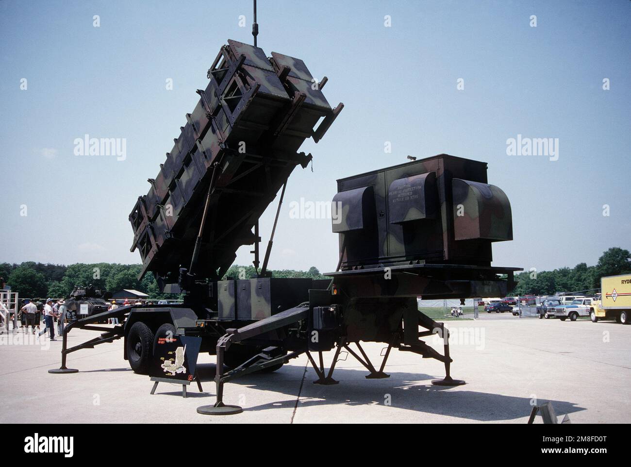 A right front view of an M-901 launching station for the Patriot ...