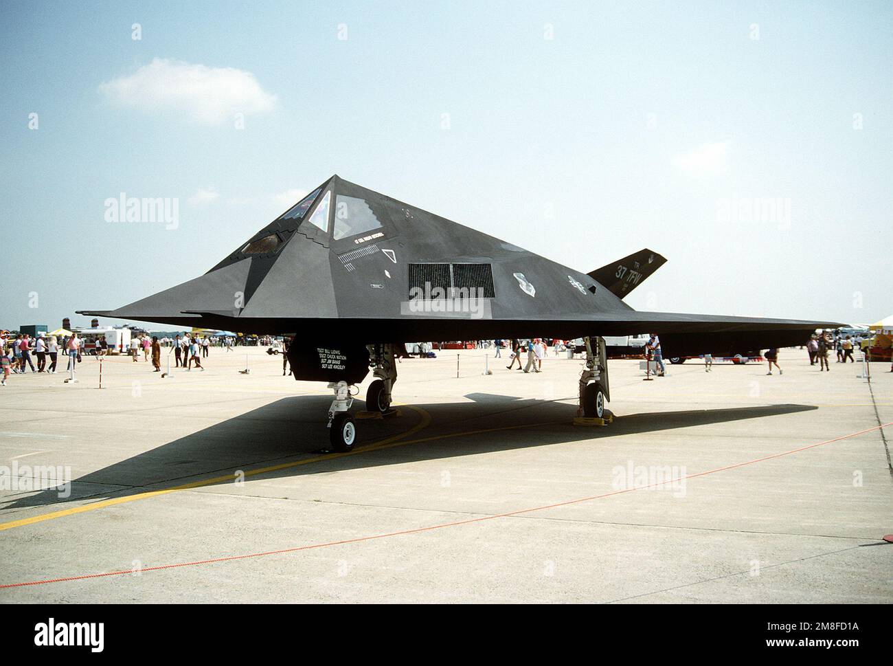 A right front view of a 37th Tactical Fighter Wing F-117A aircraft on ...