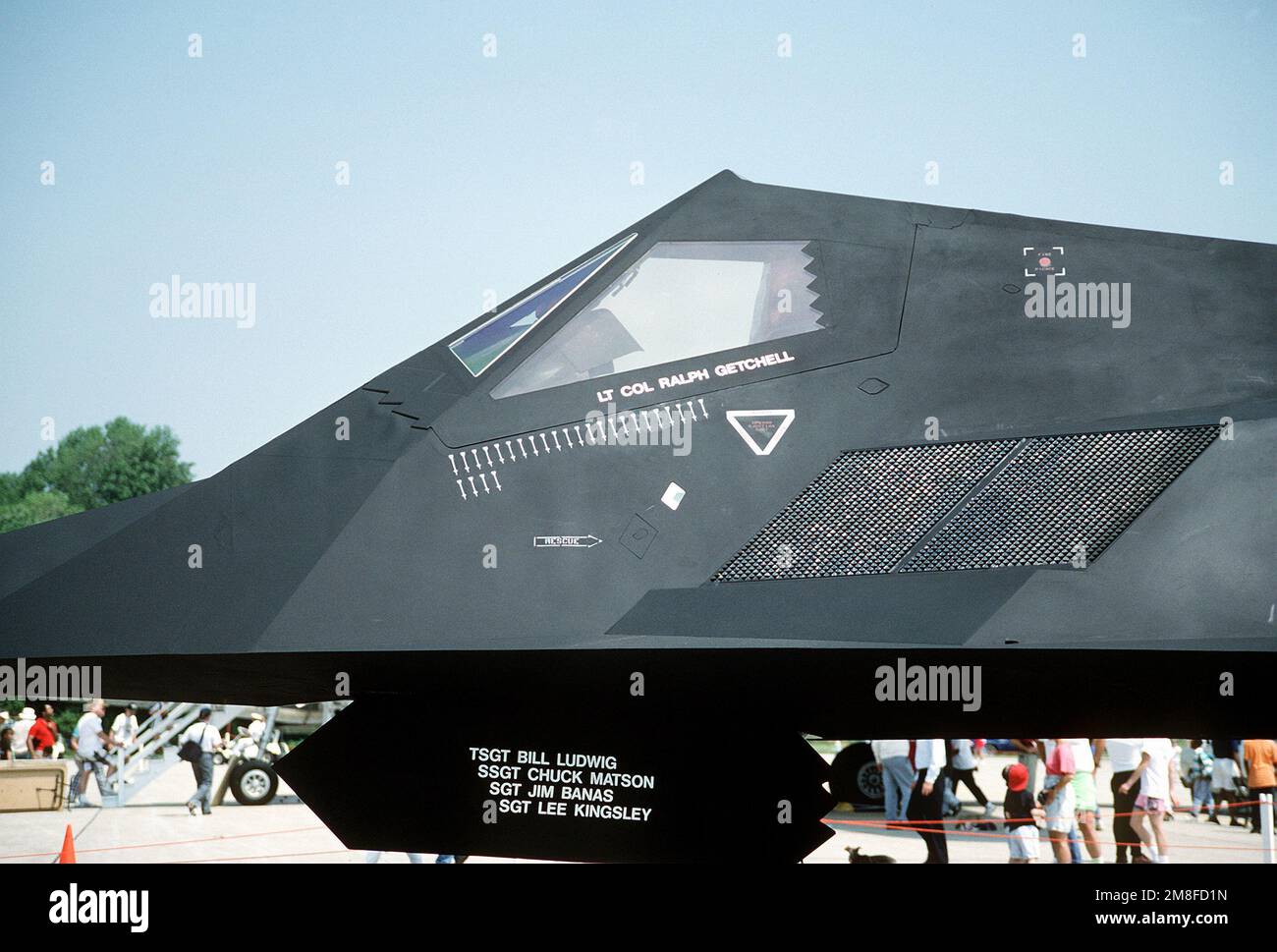 A view of the mission markings painted beneath the cockpit of a 37th ...