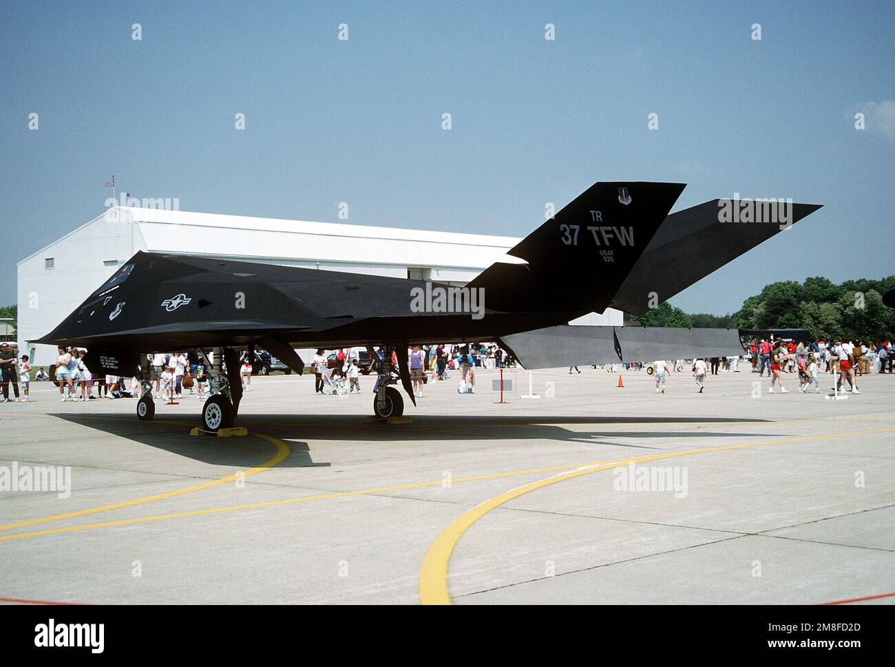 A left rear view of a 37th Tactical Fighter Wing F-117A aircraft on ...