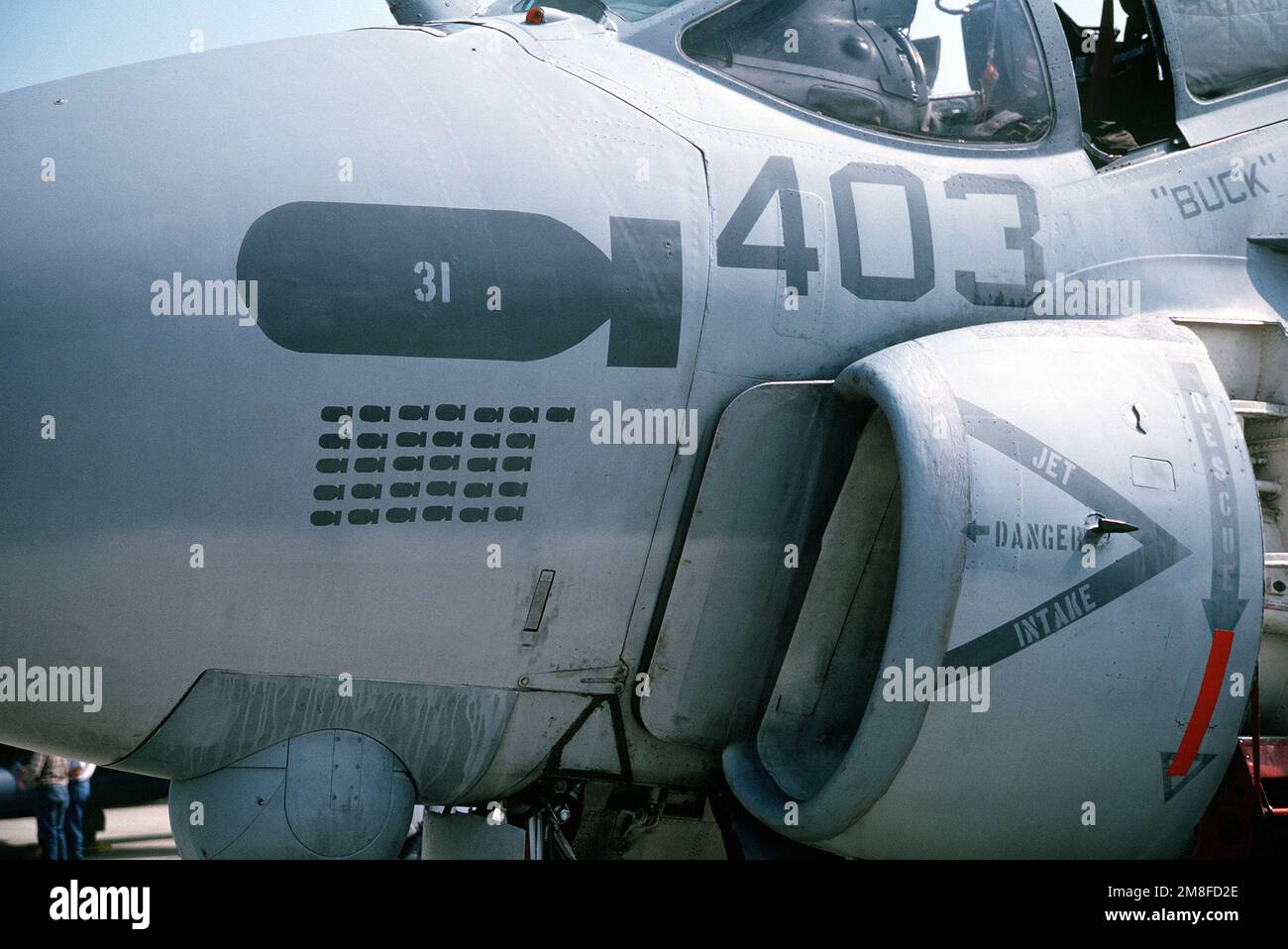 A close-up view of the mission markings on the nose of a Marine All ...