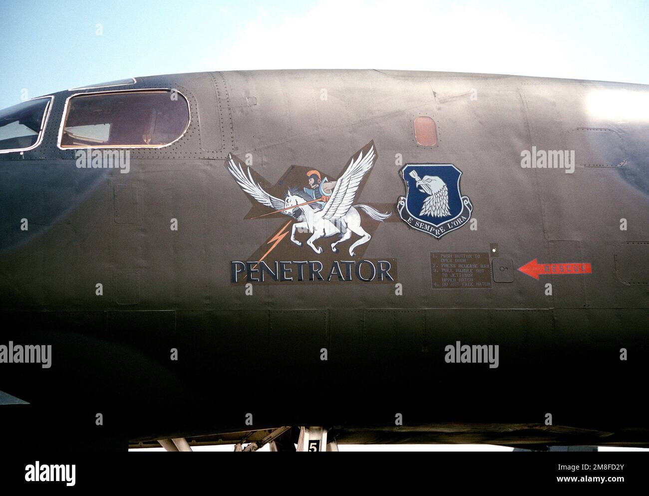 A view of the artwork on the side of a B-1B Lancer aircraft on display ...