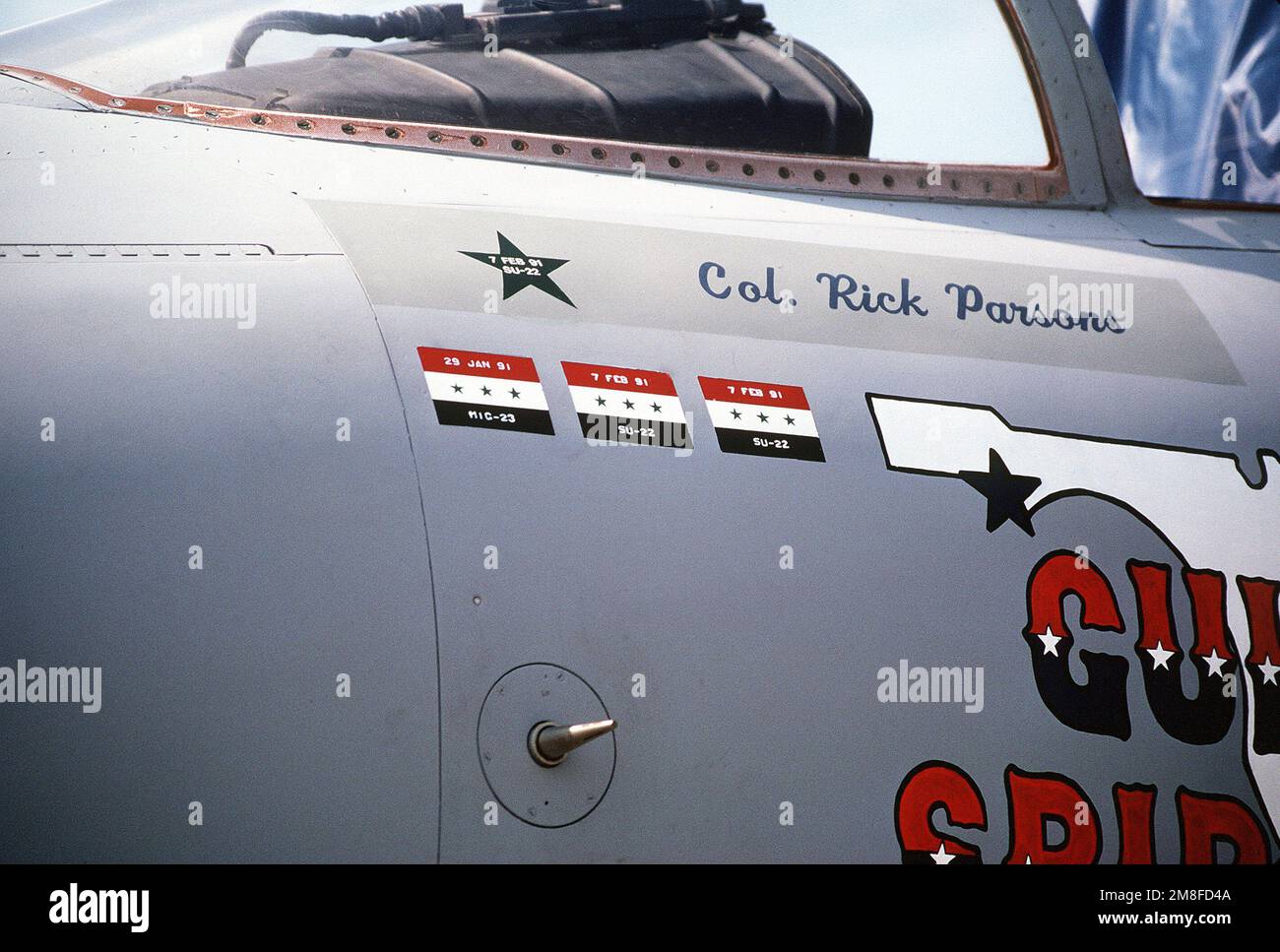 A close-up view of the flags painted on the side on a 33rd Tactical ...