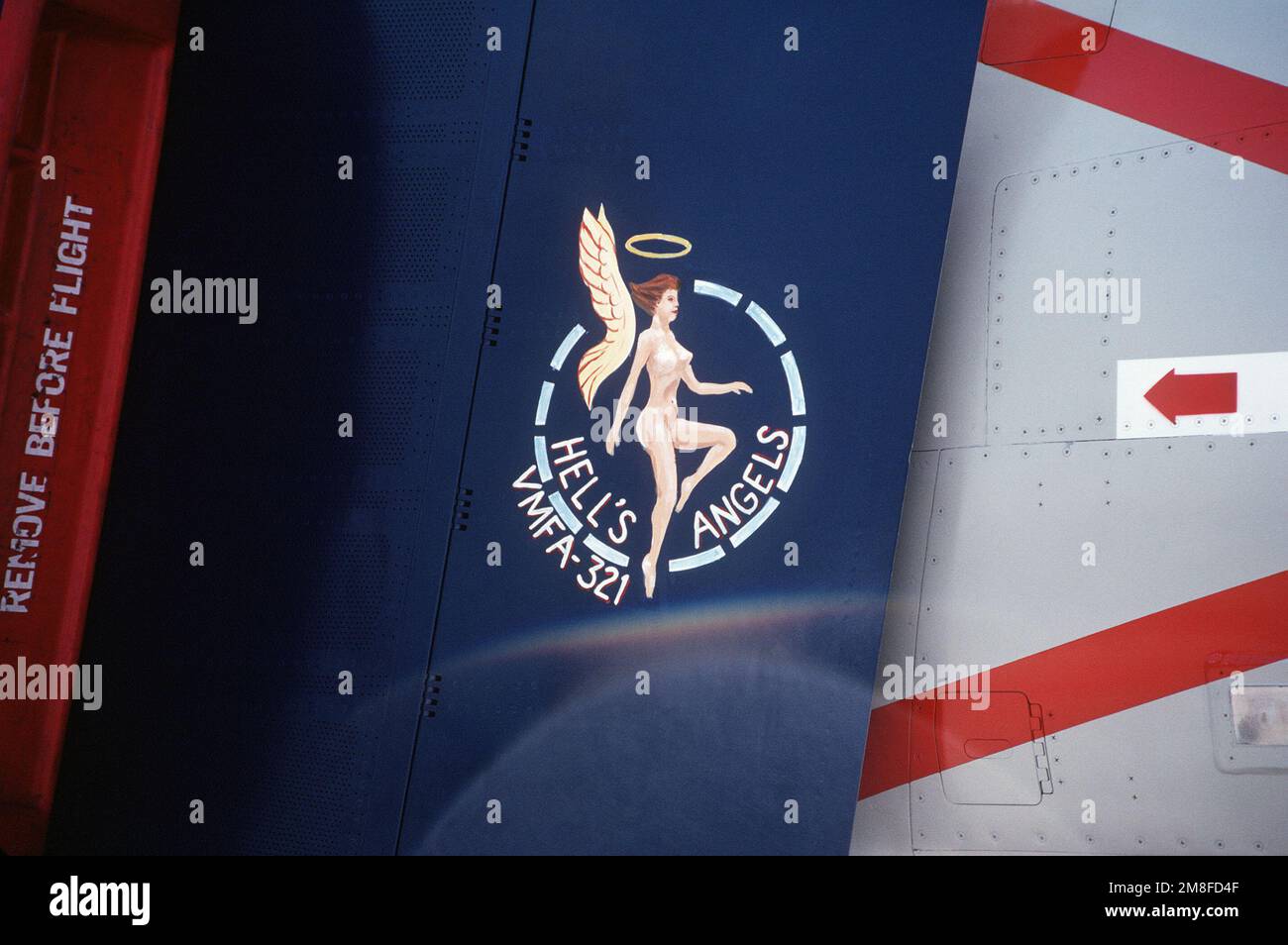 A close-up view of the artwork near one of the engine intakes on a ...