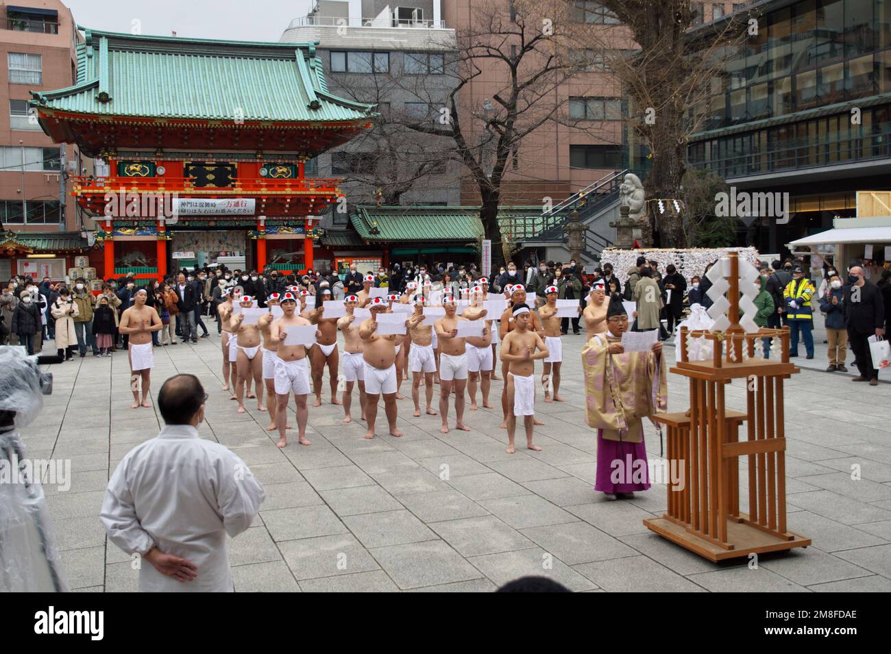 Tokyo, Japan. 14th Jan, 2023. Participants perform a ritual before the ...