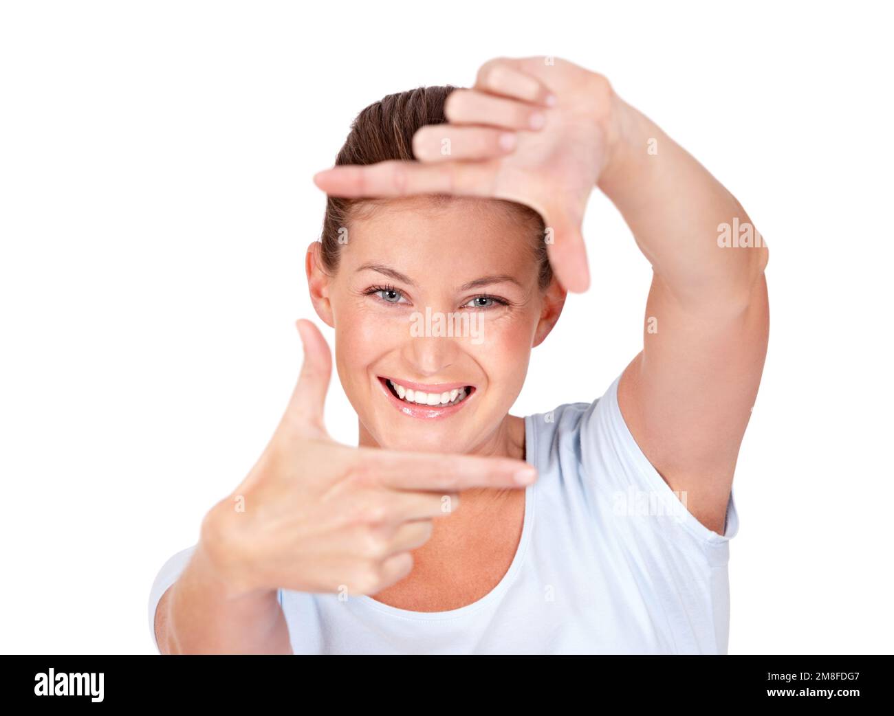 Youre so photogenic. A pretty young woman framing you with her hands ...