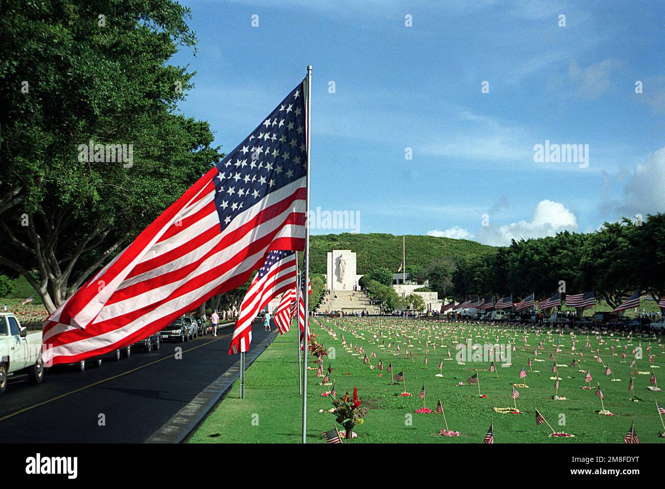 Flags line the driveway and adorn each grave at the National Memorial ...