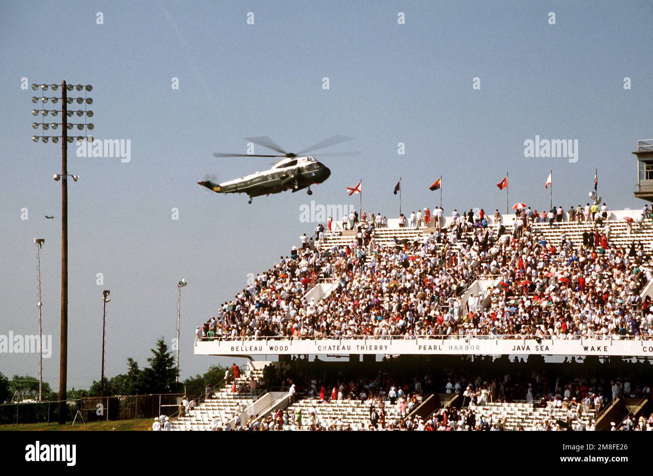 A Marine Helicopter Squadron 1 (HMX-1) VH-3D Sea King helicopter comes ...