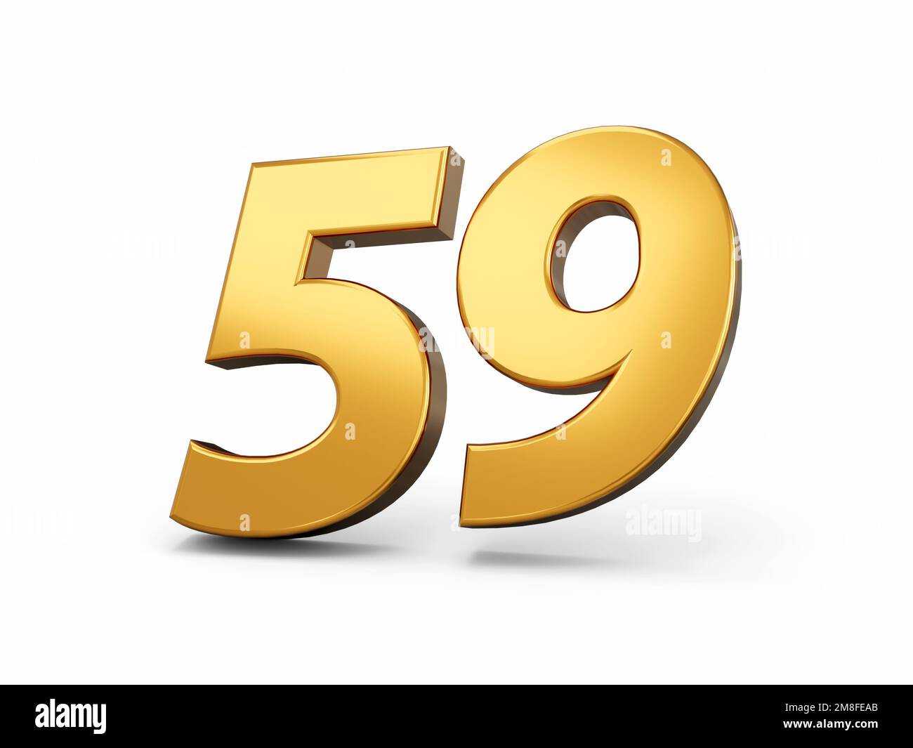 A 3D rendering of the golden number 59 isolated on a white background ...