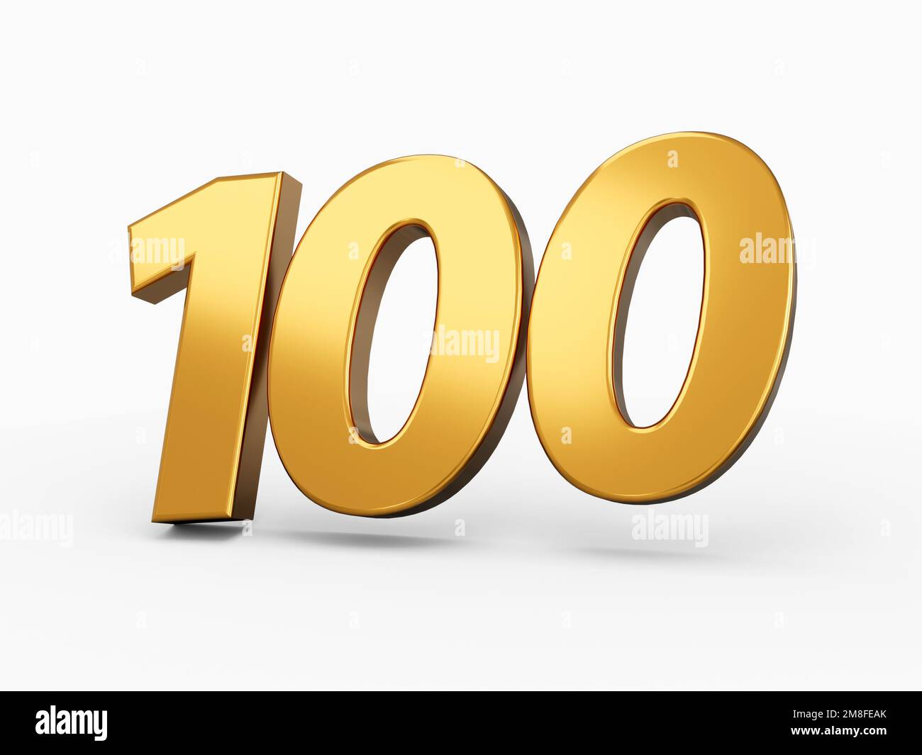 A 3D rendering of the golden number 100 isolated on a white background ...
