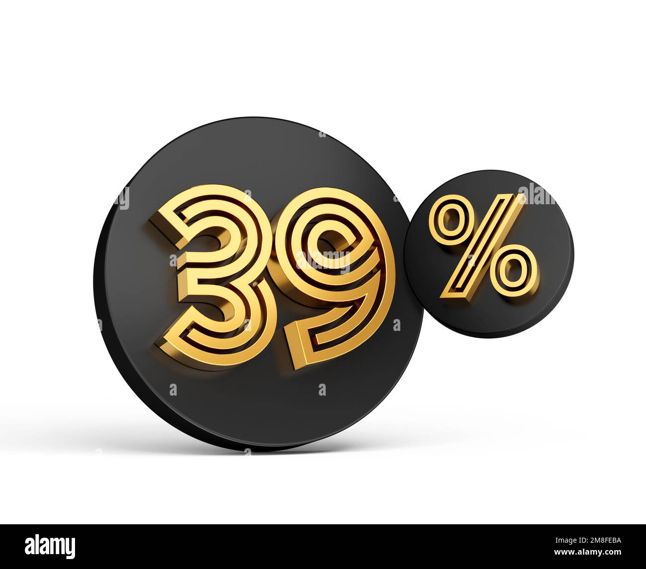 A 3D rendering of the golden 39 percent on a black button icon isolated ...