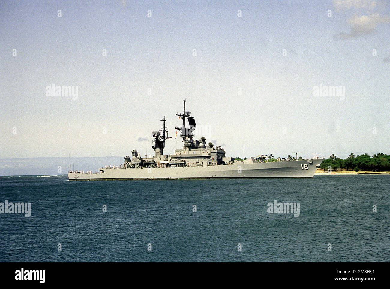 The guided missile cruiser USS WORDEN (CG-18) enters the channel as it ...