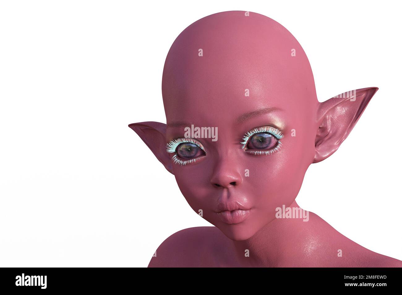 3d render. Portrait of a pink elf on a white background Stock Photo - Alamy