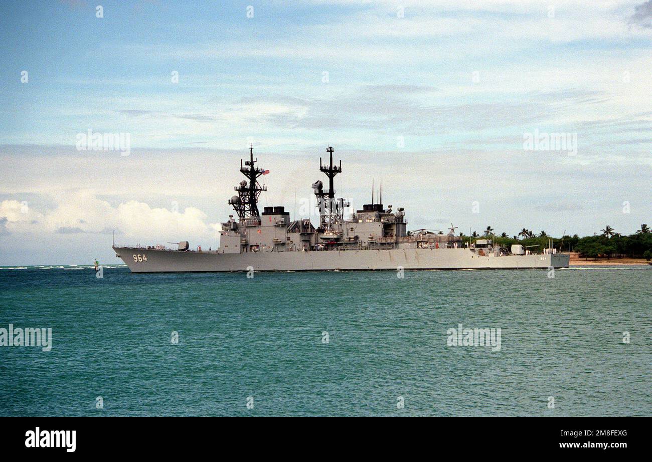 A port view of the destroyer USS PAUL F. FOSTER (DD 964) departing ...