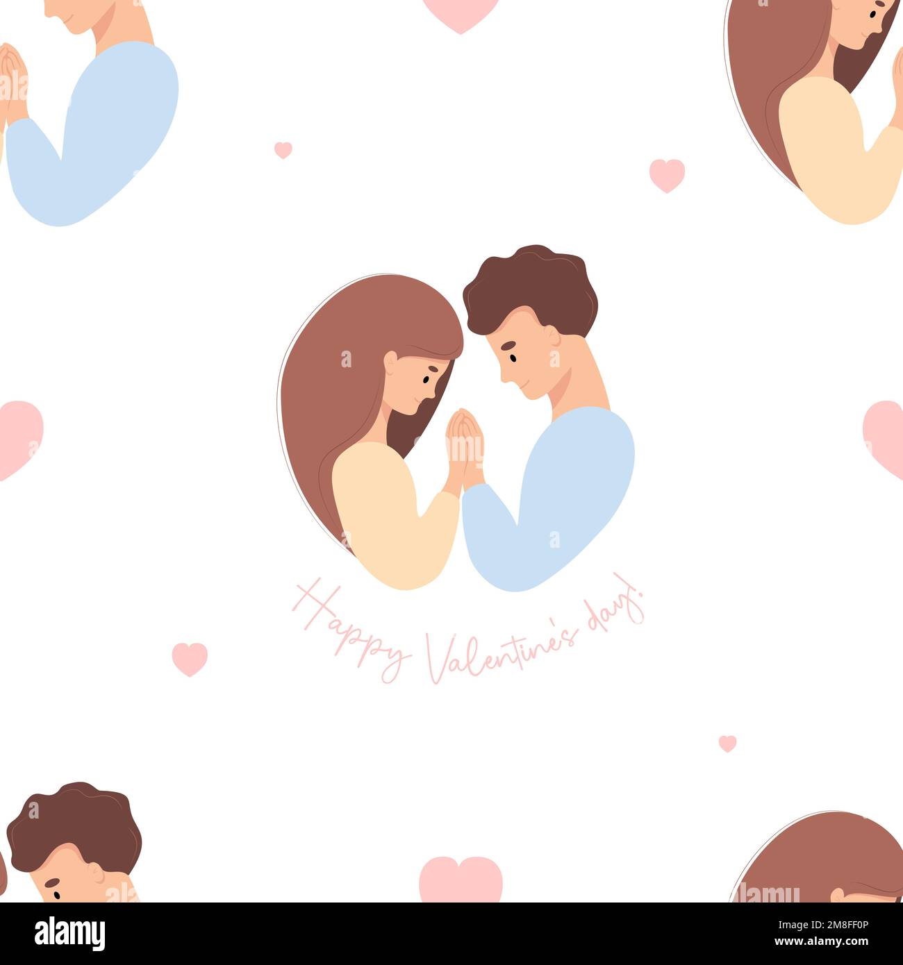 Seamless pattern with couple in love. Happy romantic girl and man on ...